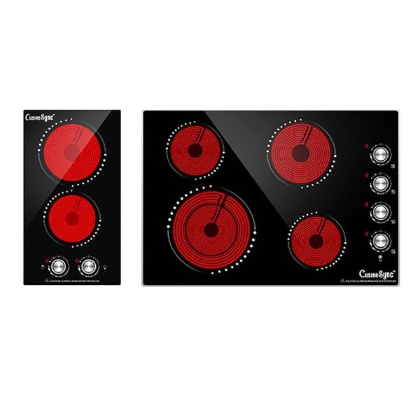 12 Inch & 30 Inch Electric Ceramic Cooktop with 9 Power Levels, Knob ...