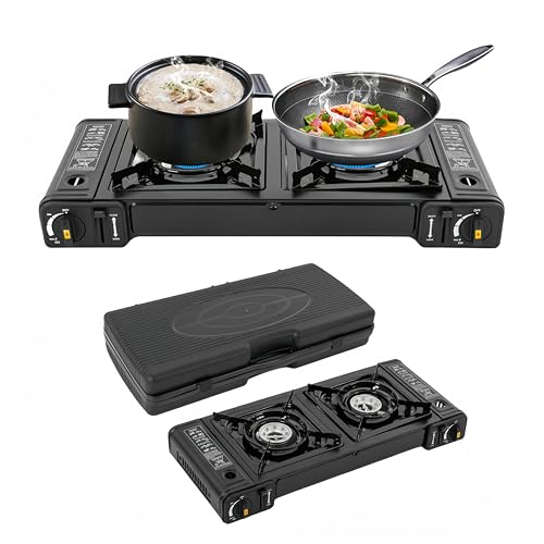 2-Burner Camping Stove, Portable Butane Gas Cooker with Carry Case for ...