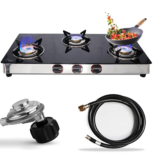 3 Burner Propane Stove - 30" Black Tempered Glass Counter Top Stove Gas ...