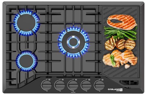 30 Inch Gas Cooktop with Griddle Black, GASLAND Chef PRO GH3305EF Gas ...