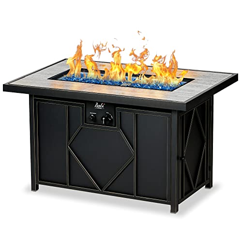 BALI OUTDOORS 42 inch Rectangular Propane Gas Fire Pit Table with Blue ...