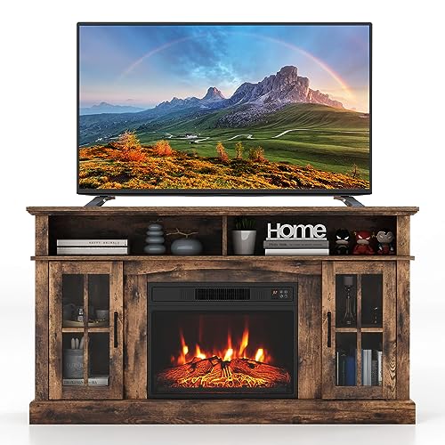 COSTWAY Electric Fireplace TV Stand for TVs Up to 65 Inches, 1400W ...