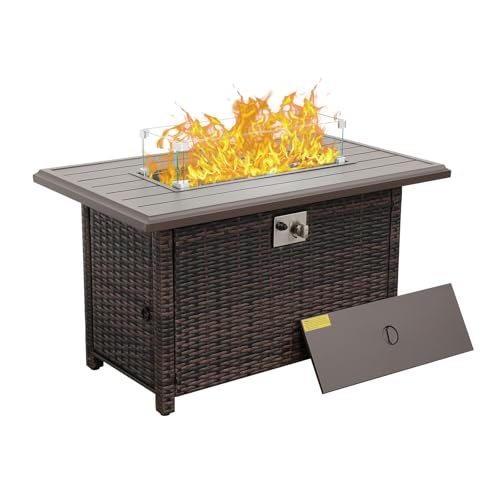 Wicker Propane Fire Pit Outdoor Fire Pit Table 60000 BTU 43 Inches Gas ...